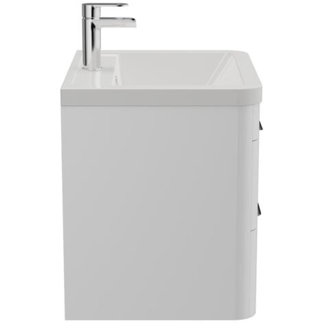 Oslo Gloss White 600mm Wall Mounted 2 Drawer Vanity Unit and Ceramic ...