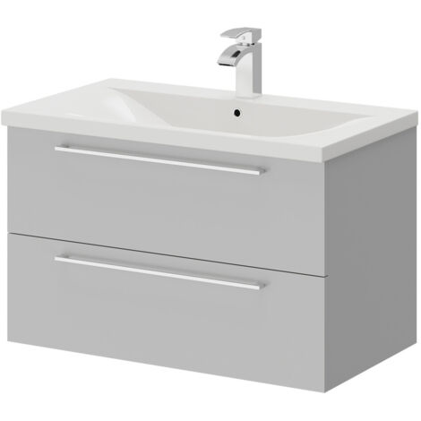 Napoli Gloss Grey Pearl 800mm Wall Mounted Vanity Unit with 1 Tap Hole ...