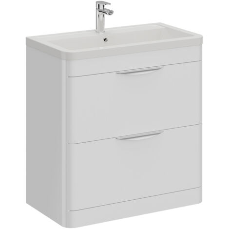 Oslo Gloss White 800mm Floor Standing 2 Drawer Vanity Unit and Ceramic ...