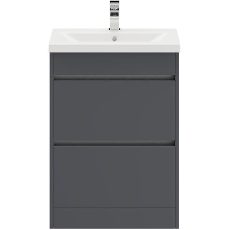 City Gloss Grey 600mm Floor Standing 2 Drawer Vanity Unit and Basin ...