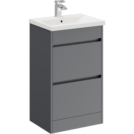 City Gloss Grey 500mm Floor Standing 2 Drawer Vanity Unit and Basin ...