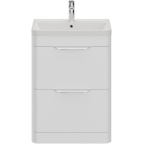 Oslo Gloss White 600mm Floor Standing 2 Drawer Vanity Unit and ...