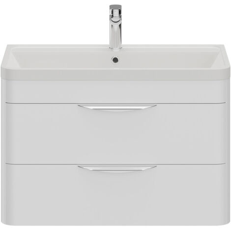 Oslo Gloss White 800mm Wall Mounted 2 Drawer Vanity Unit and Polymarble ...