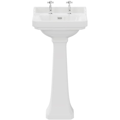 Windsor Traditional 500mm Basin with 2 Tap Holes and Full Pedestal