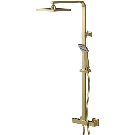 Colore Square Brushed Brass Thermostatic Rigid Riser and Handset Shower ...