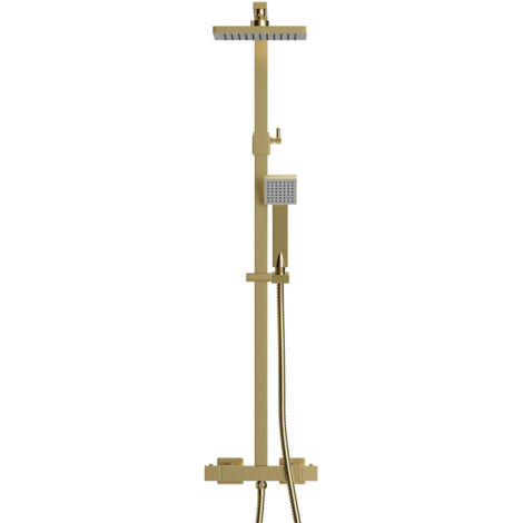 Colore Square Brushed Brass Thermostatic Rigid Riser and Handset Shower ...
