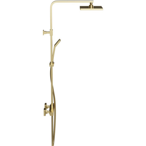 Colore Square Brushed Brass Thermostatic Rigid Riser and Handset Shower ...