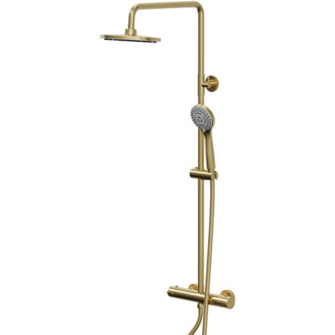 Colore Round Brushed Brass Thermostatic Rigid Riser Kit and Handset ...