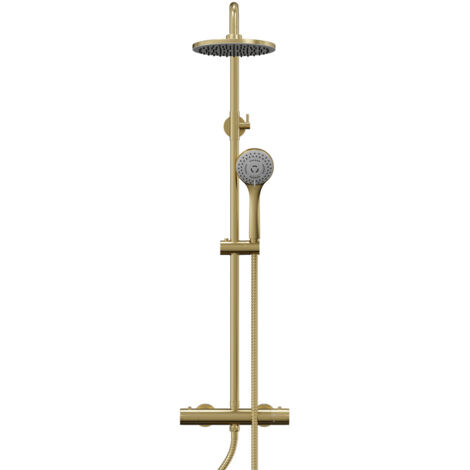Colore Round Brushed Brass Thermostatic Rigid Riser Kit and Handset ...