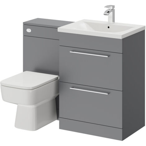 Napoli Gloss Grey 1100mm Vanity Unit Toilet Suite with 1 Tap Hole Basin ...