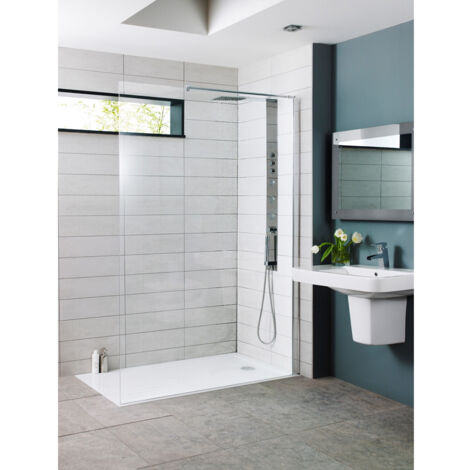 Hudson Reed 215mm x 1950mm Wetroom Return Screen with Chrome Fittings ...