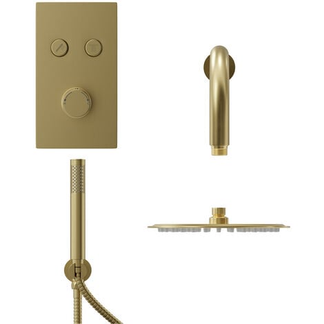 Colore Brushed Brass Concealed Push Button Shower Valve Including Round ...