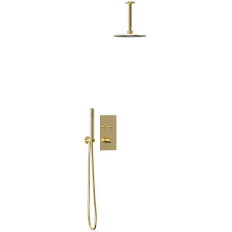 Colore Brushed Brass Concealed Push Button Twin Thermostatic Shower ...