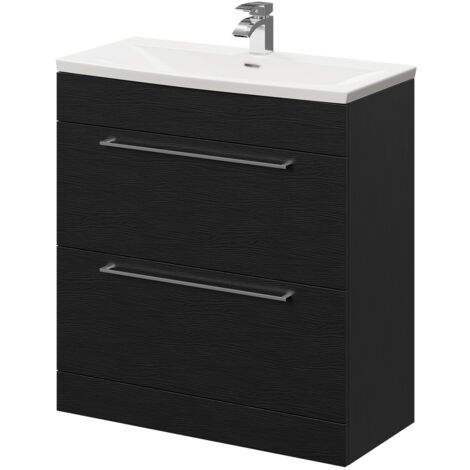 Napoli Nero Oak 800mm Floor Standing Vanity Unit with 1 Tap Hole Curved ...