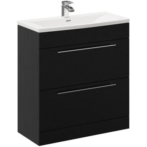 Napoli Nero Oak 800mm Floor Standing Vanity Unit with 1 Tap Hole Curved ...