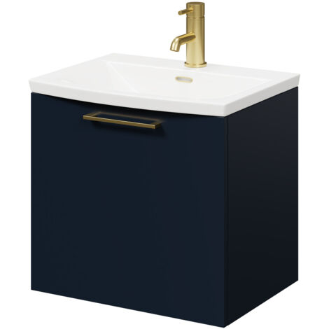 Napoli Deep Blue 500mm Wall Mounted Vanity Unit with 1 Tap Hole Curved ...