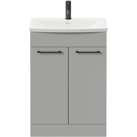 Napoli Gloss Grey Pearl 600mm Floor Standing Vanity Unit with 1 Tap ...