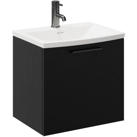 Napoli Nero Oak 500mm Wall Mounted Vanity Unit with 1 Tap Hole Curved ...