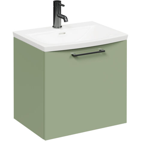 Napoli Olive Green 500mm Wall Mounted Vanity Unit with 1 Tap Hole ...