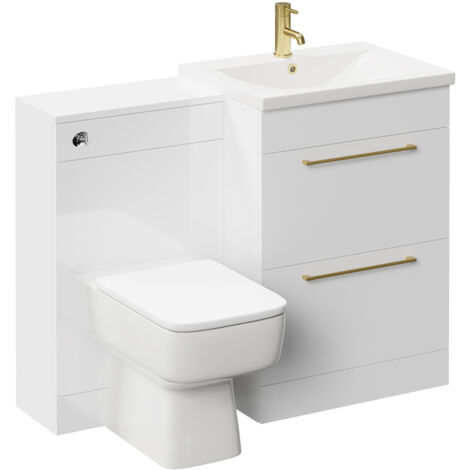 Napoli Gloss White 1100mm Vanity Unit Toilet Suite with 1 Tap Hole ...
