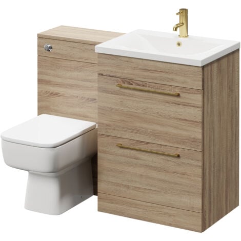 Napoli Bordalino Oak 1100mm Vanity Unit Toilet Suite with 1 Tap Hole ...