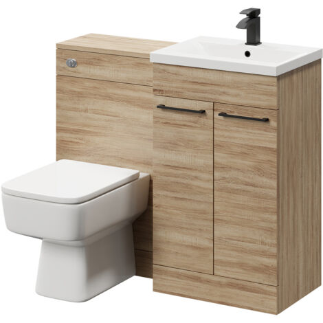 Napoli Bordalino Oak 1000mm Vanity Unit Toilet Suite with 1 Tap Hole ...