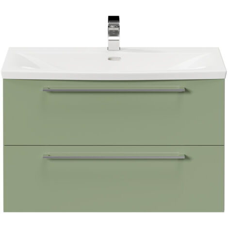 Napoli Olive Green 800mm Wall Mounted Vanity Unit with 1 Tap Hole ...