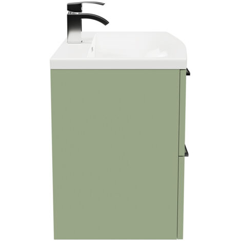 Napoli Olive Green 800mm Wall Mounted Vanity Unit with 1 Tap Hole ...