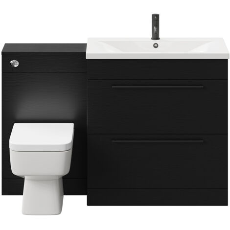 Napoli Nero Oak 1300mm Vanity Unit Toilet Suite with 1 Tap Hole Basin ...