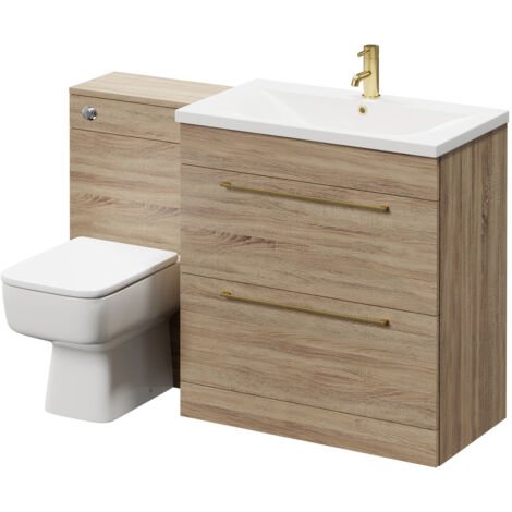 Napoli Bordalino Oak 1300mm Vanity Unit Toilet Suite with 1 Tap Hole ...