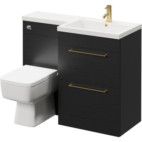 Napoli Combination Nero Oak 1100mm Vanity Unit Toilet Suite with Right ...
