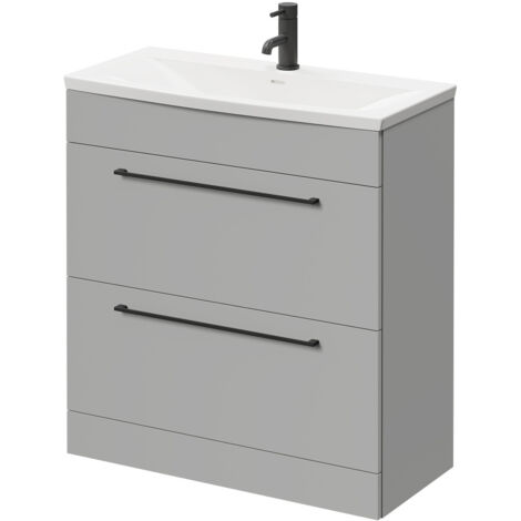 Napoli Gloss Grey Pearl 800mm Floor Standing Vanity Unit with 1 Tap ...