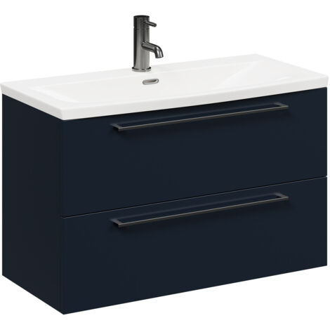 Napoli Deep Blue 800mm Wall Mounted Vanity Unit with 1 Tap Hole Curved ...