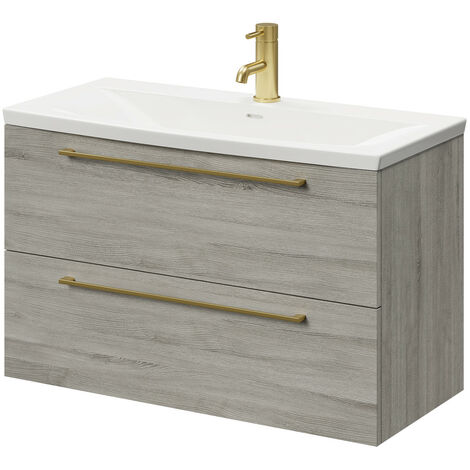 Napoli Molina Ash 800mm Wall Mounted Vanity Unit with 1 Tap Hole Curved ...