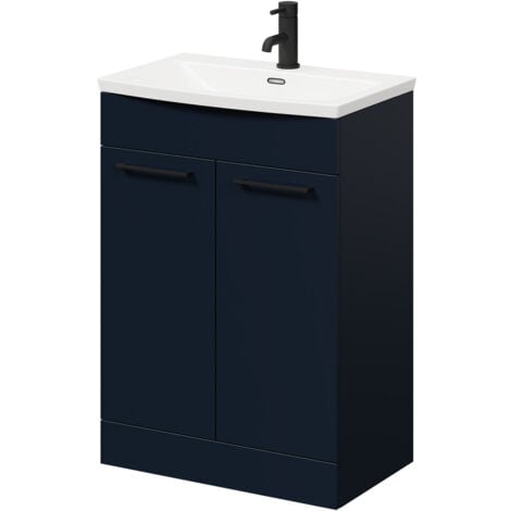 Napoli Deep Blue 600mm Floor Standing Vanity Unit with 1 Tap Hole ...