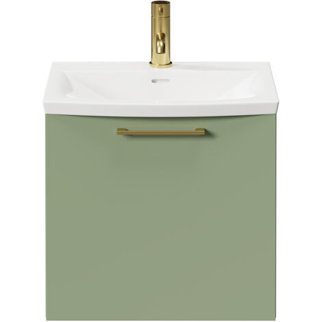 Napoli Olive Green 500mm Wall Mounted Vanity Unit with 1 Tap Hole ...