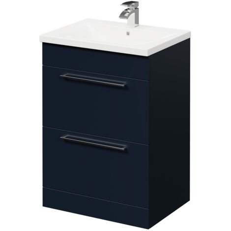 Napoli Deep Blue 600mm Floor Standing Vanity Unit with 1 Tap Hole Basin ...