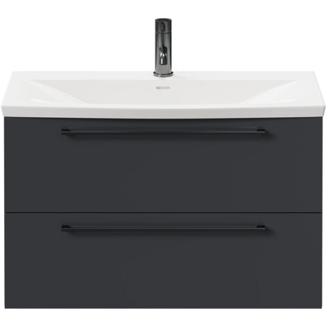 Napoli Gloss Grey 800mm Wall Mounted Vanity Unit with 1 Tap Hole Curved ...