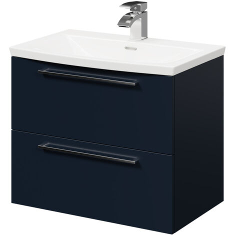 Napoli Deep Blue 600mm Wall Mounted Vanity Unit with 1 Tap Hole Curved ...
