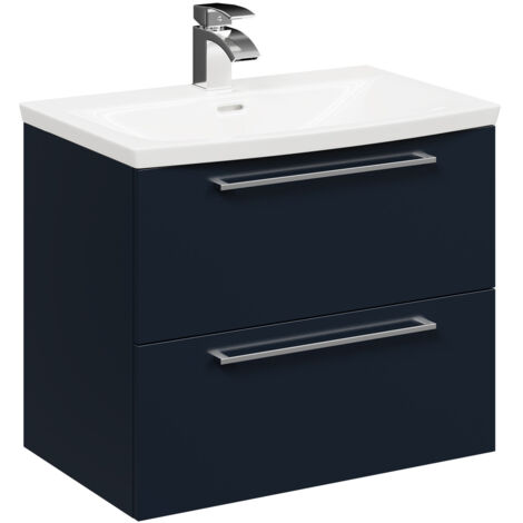 Napoli Deep Blue 600mm Wall Mounted Vanity Unit with 1 Tap Hole Curved ...