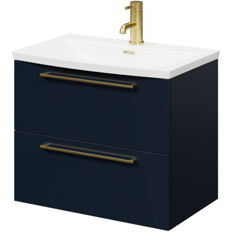 Napoli Deep Blue 600mm Wall Mounted Vanity Unit with 1 Tap Hole Curved ...