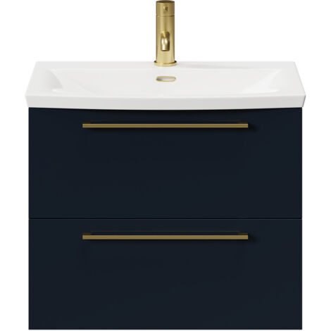 Napoli Deep Blue 600mm Wall Mounted Vanity Unit with 1 Tap Hole Curved ...