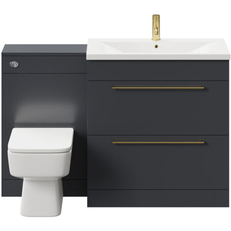 Napoli Gloss Grey 1300mm Vanity Unit Toilet Suite with 1 Tap Hole Basin ...