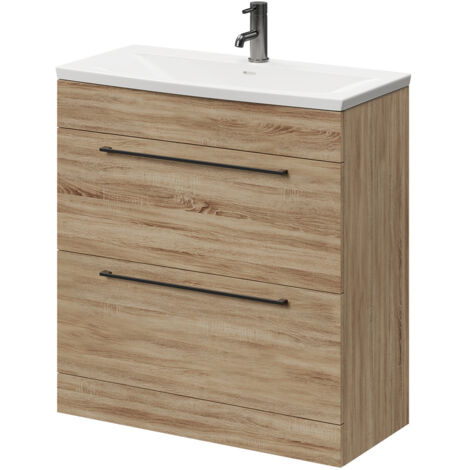 Napoli Bordalino Oak 800mm Floor Standing Vanity Unit with 1 Tap Hole ...