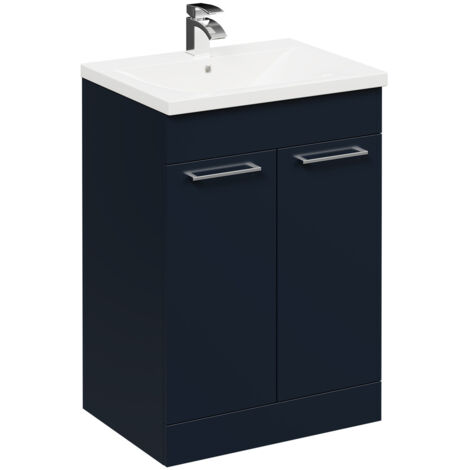 Napoli Deep Blue 600mm Floor Standing Vanity Unit with 1 Tap Hole Basin ...