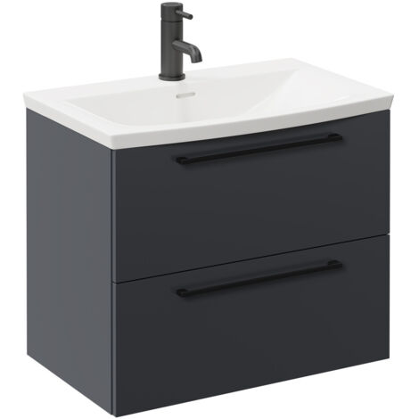 Napoli Gloss Grey 600mm Wall Mounted Vanity Unit with 1 Tap Hole Curved ...