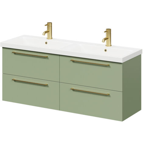 Napoli Olive Green 1200mm Wall Mounted Vanity Unit with Ceramic Double ...