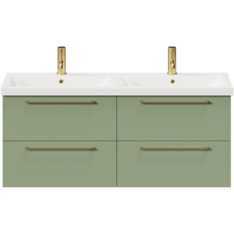 Napoli Olive Green 1200mm Wall Mounted Vanity Unit with Ceramic Double ...