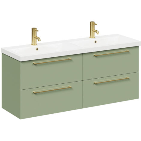 Napoli Olive Green 1200mm Wall Mounted Vanity Unit with Ceramic Double ...