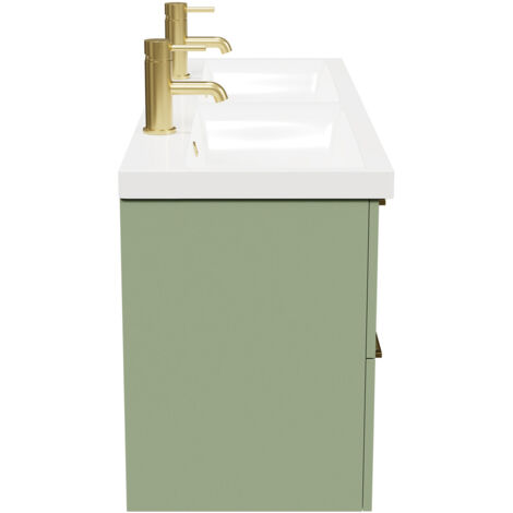 Napoli Olive Green 1200mm Wall Mounted Vanity Unit with Ceramic Double ...